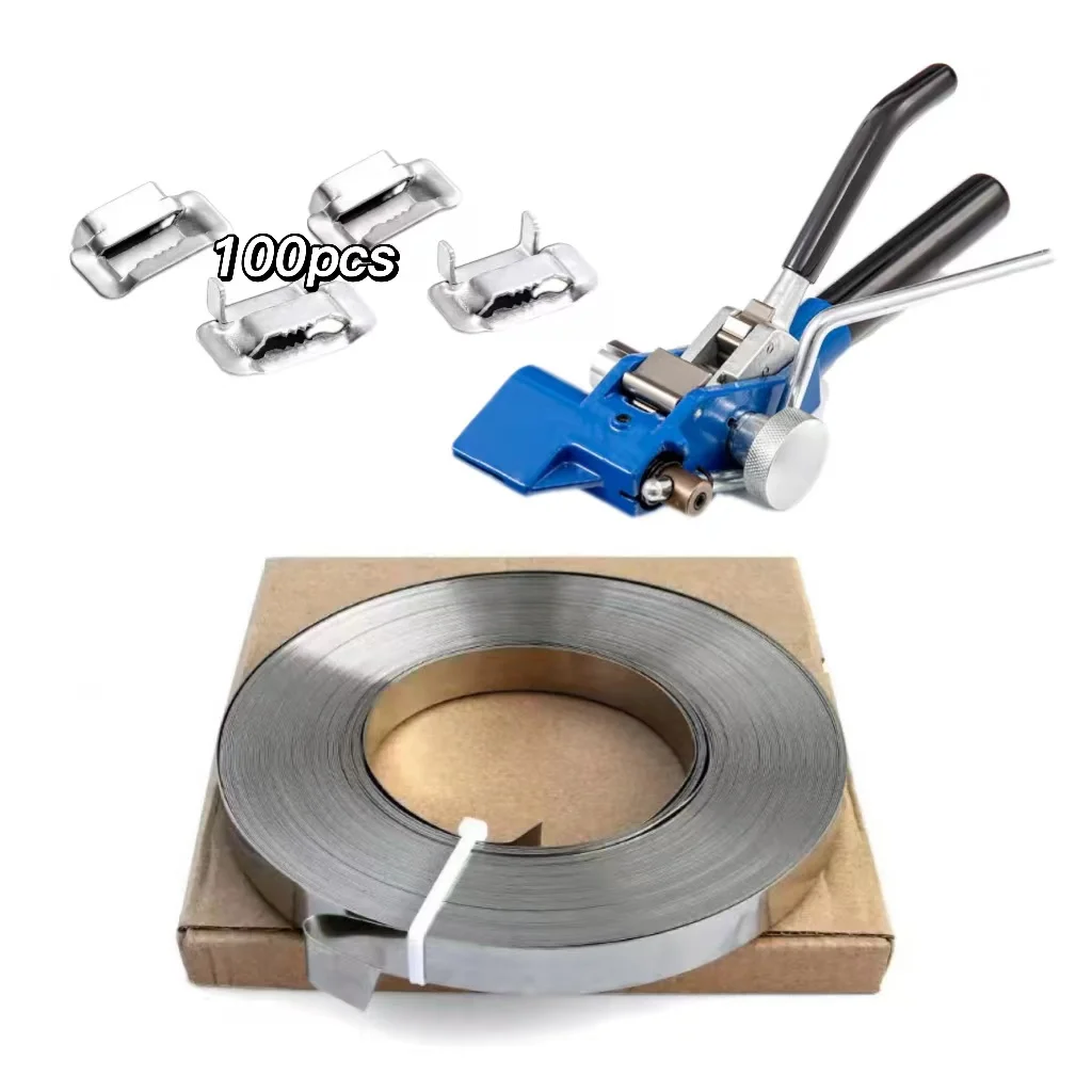 201 Steel Banding Strapping Kit Metal Banding Tool With 3/4" X 100 Feet Stainless Banding Coil ...