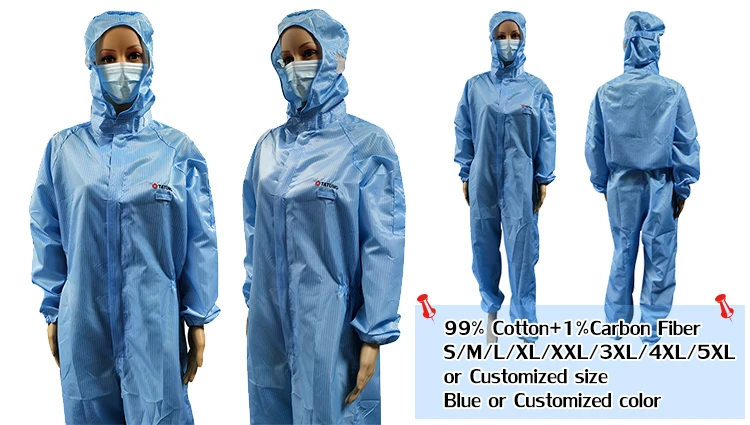 Cleanroom Lab Anti-static Suit 5mm Stripe Washable Reusable Workwear ...