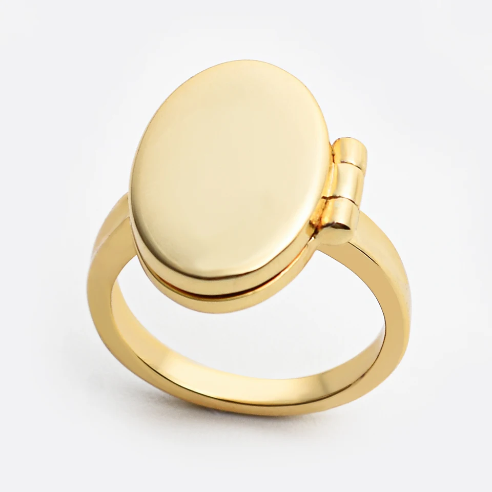 Minimalist 18k Gold Plated Jewelry - Oval Photo Locket Ring