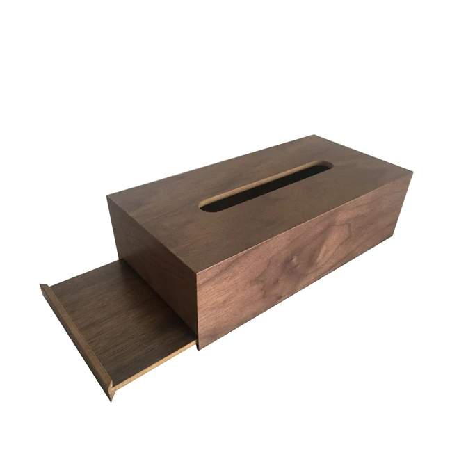 Rectangular Walnut Tissue Boxes Slide-Out Bottom Design Wooden Tissue ...