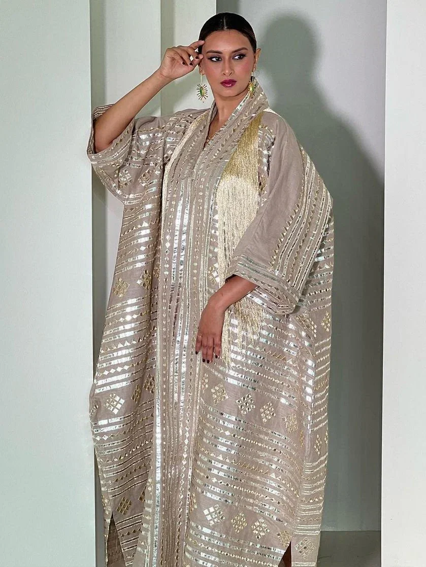 Custom Oem Middle East Arab Kuwait Golden Print Tassel Design V Neck ...