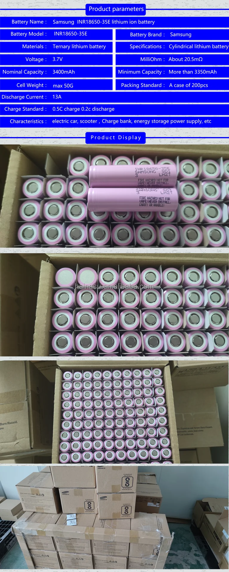 Genuine Batterie Inr18650 35e 3.6v High Capacity 3500mah Rechargeable ...