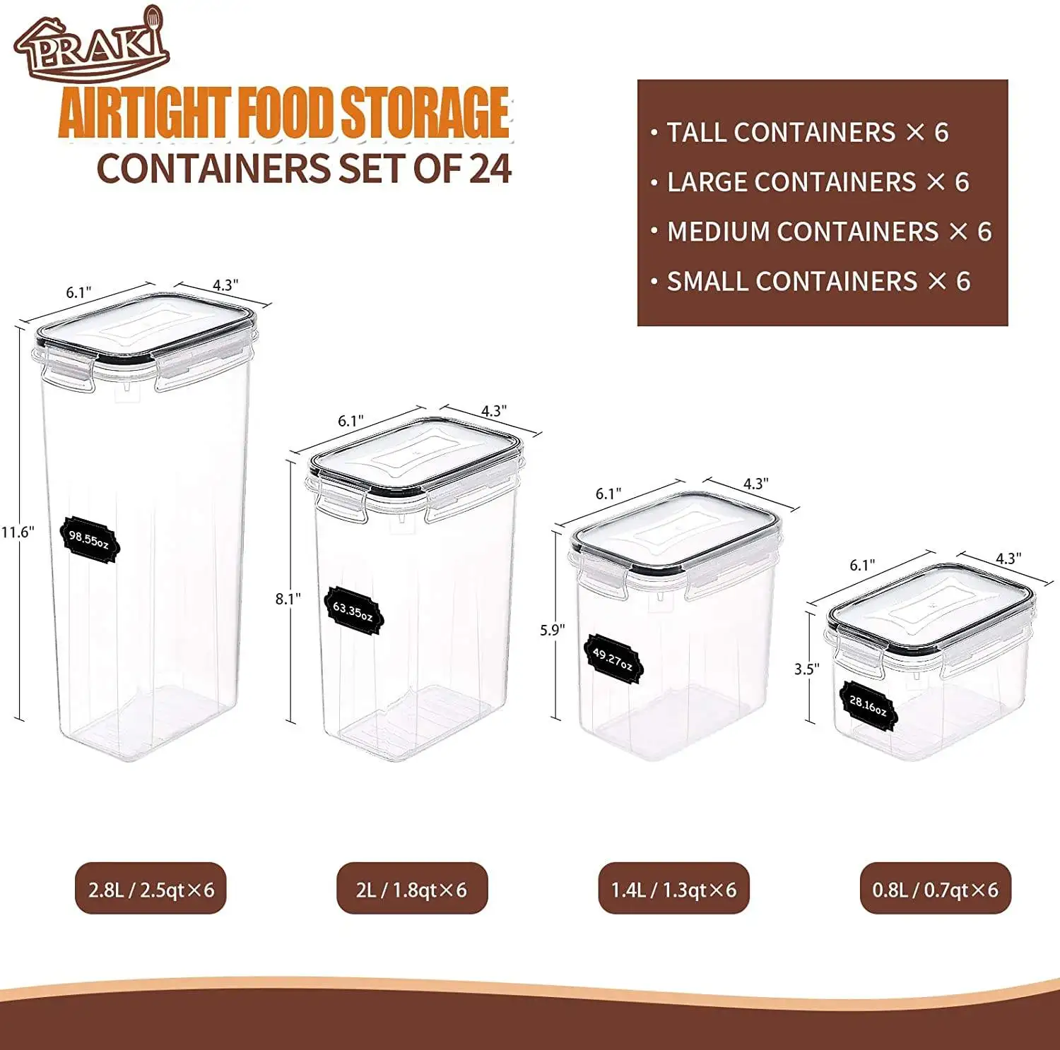 24 Pack Food Cans Storage Containers with Durable Lids Pantry Organize ...
