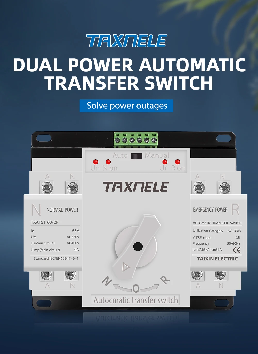 ATS Dual Power Automatic Transfer Switch - 230V 63A