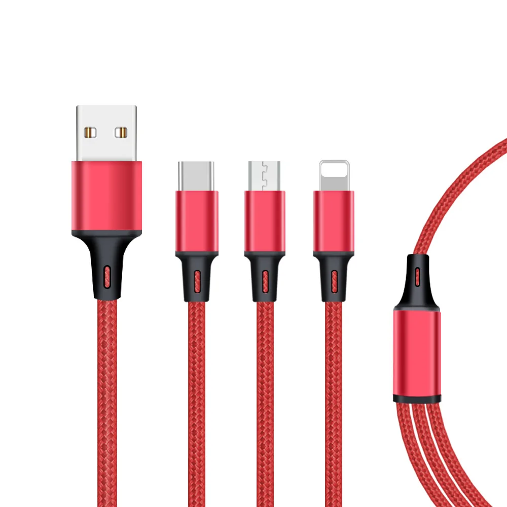 Wholesale Nylon Braided Phone Cord 3 In 1 Data Cable Usb Type-c Cable ...