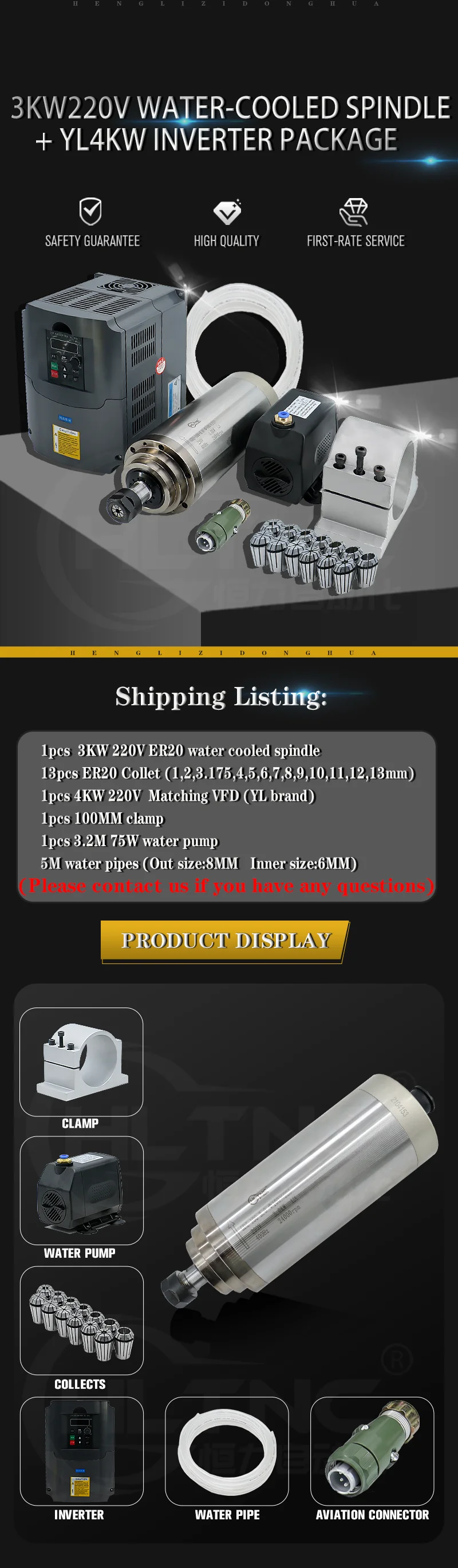 400hz 220v Circular Water Cooling Cnc Spindle 3kw Er20 24000rpm Lathe ...