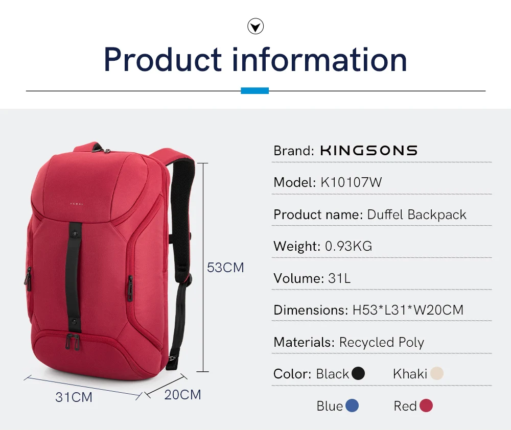 Kingsons Laptop Bag Large Capacity Custom Hiking Duffel Bag Shoe ...
