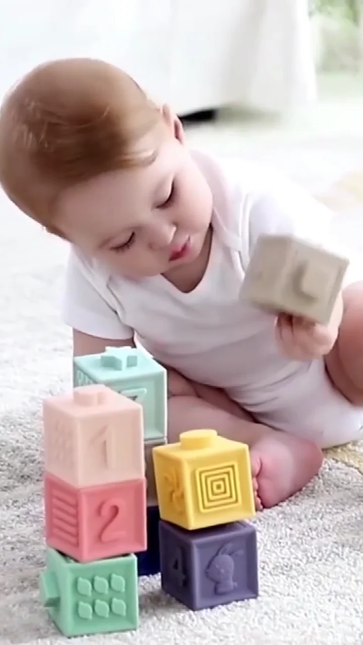 Number Silicone 3d Building Cube Toy Squeezable Sensory Baby Soft ...