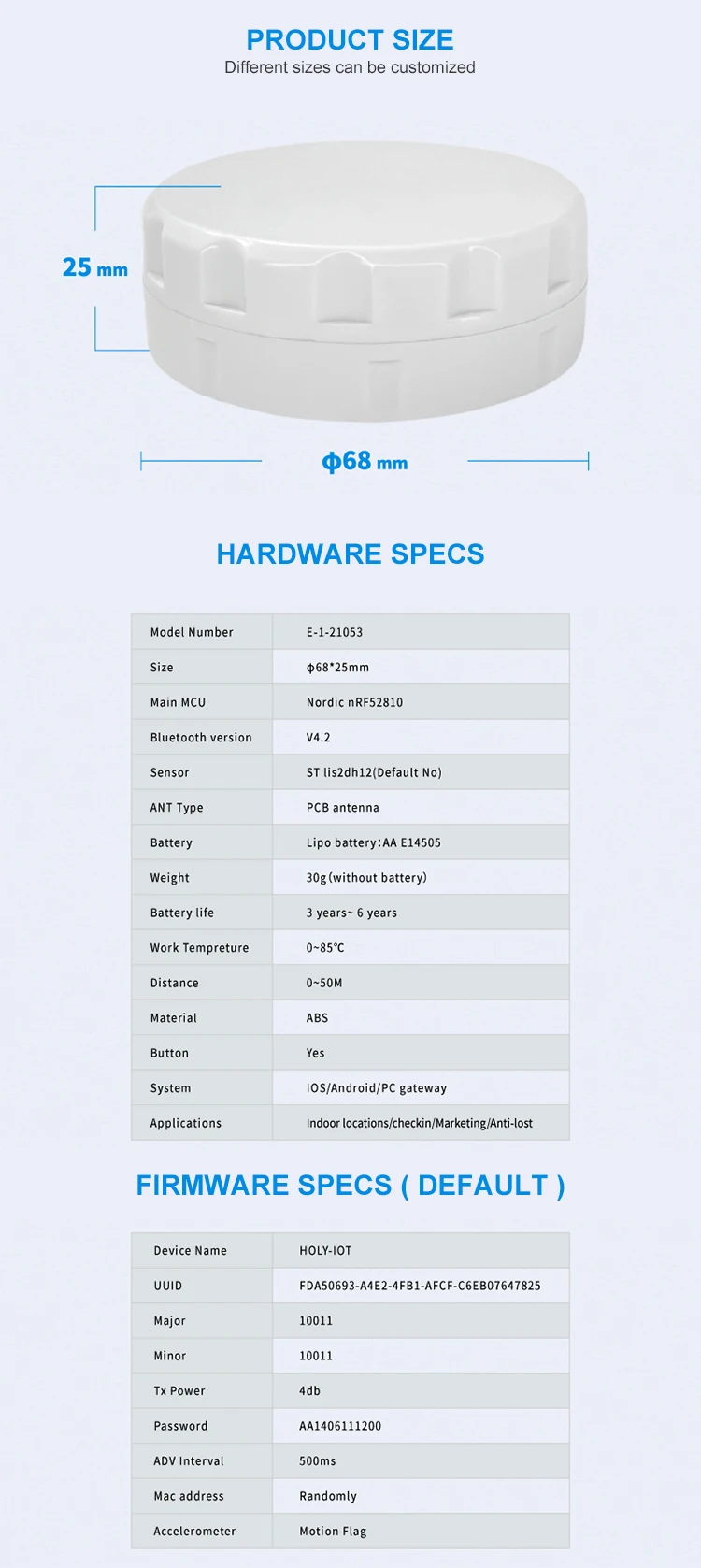 Holyiot Beacon Waterproof Ble Ibeacon Tag With Accelerometer ...