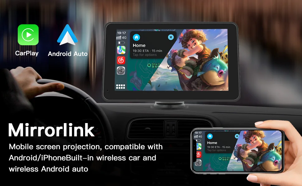 Carabc Smart Portable Wireless Carplay Screen Android Auto Display Gps ...
