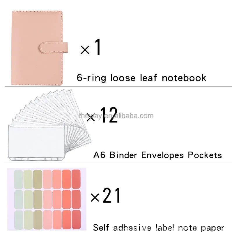 A6 Pastel Color Leather Magnet Notebook Cover With Zipper Bag Stickers ...