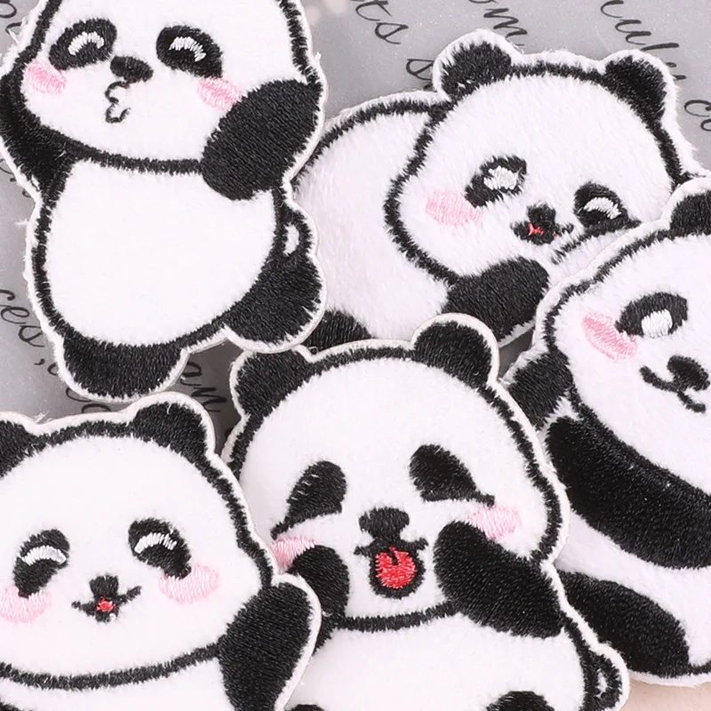 Computer Embroidery Label Cute Panda Self Adhesive Fabric Patches For ...