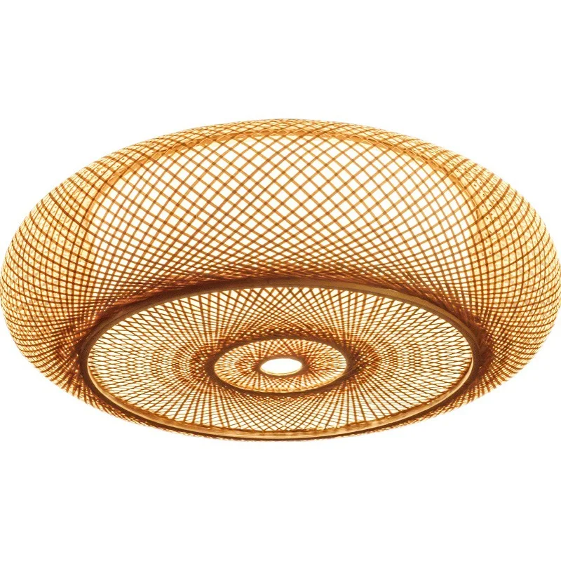 Round Rattan Pendant Light Restaurant Bamboo Hand Woven Chandelier Lamp ...