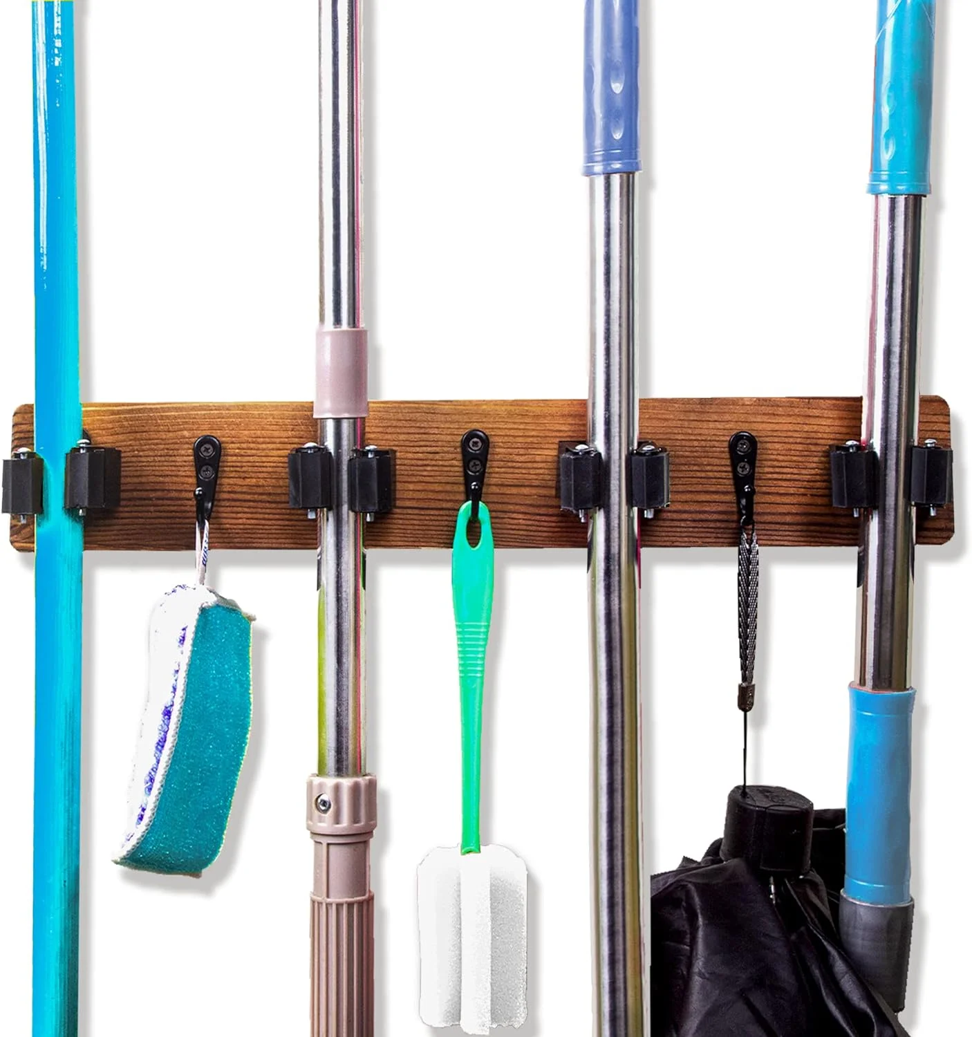 Wall Mount Solid Wood Broom Rack Kitchen Tools Cleaning Supplies Wood ...