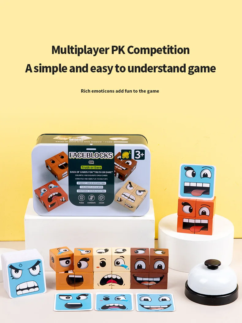 4 Player Social Board Game Wooden Matching Face Changing Magic Block ...