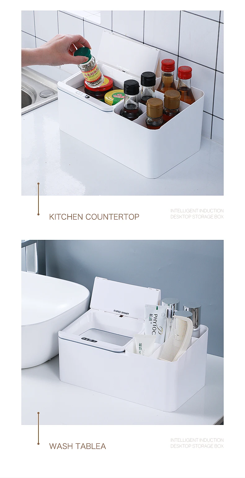 Automatic Sensing Desktop Foldable Multi-grid Smart Storage Box With ...