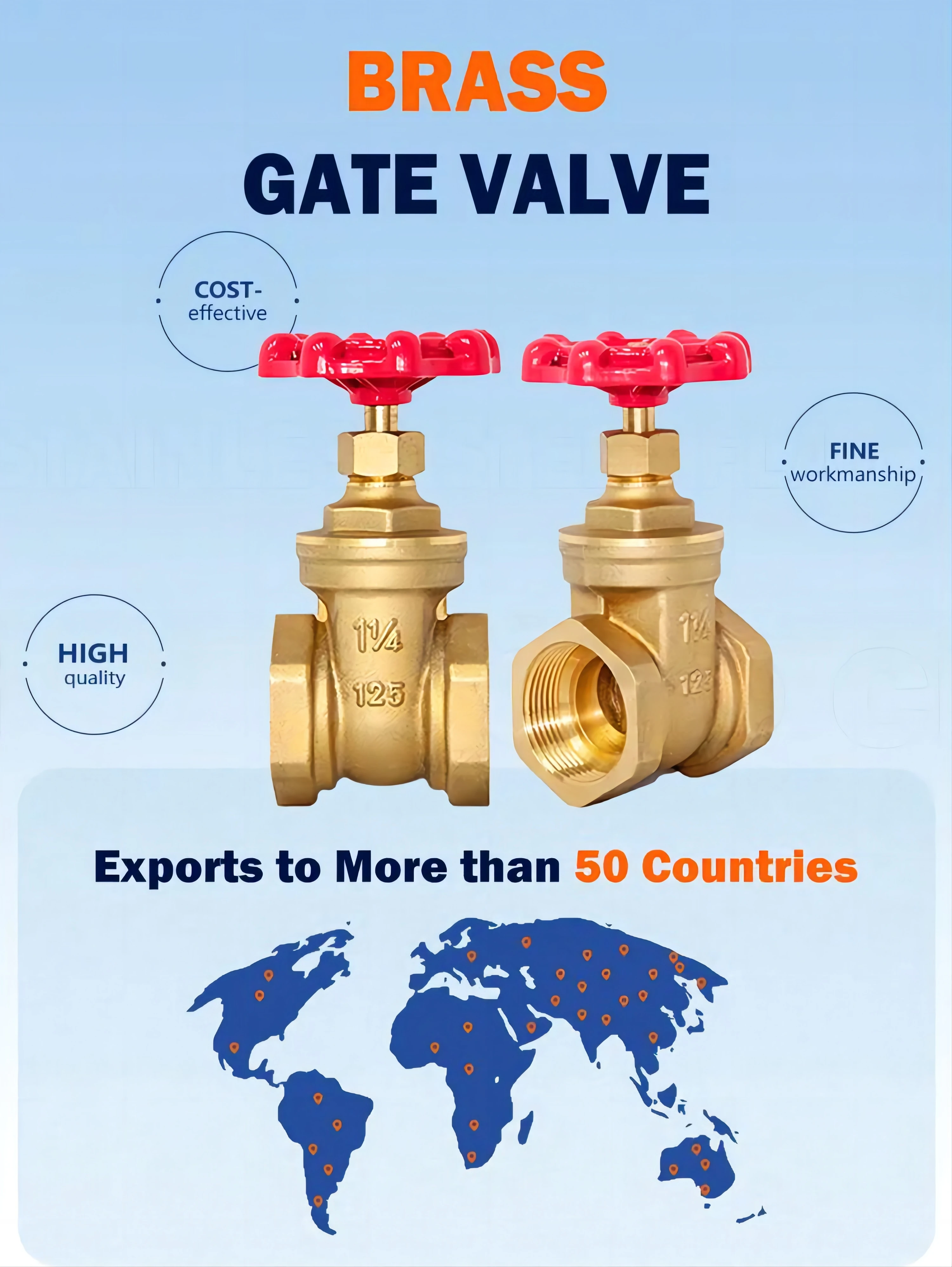 COVNA 4 Inch NPT Thread 1/2" Water Brass Gate Valve With Red Painted ...