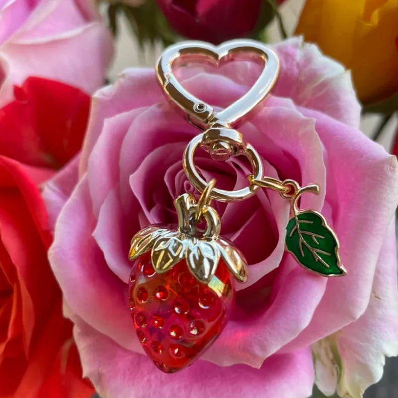 Cute Strawberry Keychain Bag Charms Kawaii Heart Flower Key Chains ...