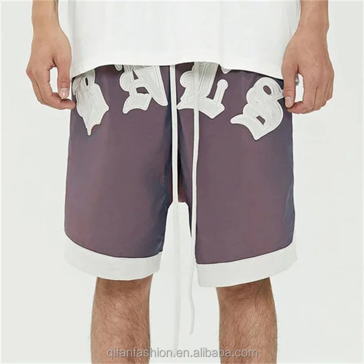 Custom Patch Embroidered Logo Suede Striped Basketball Shorts For Men ...