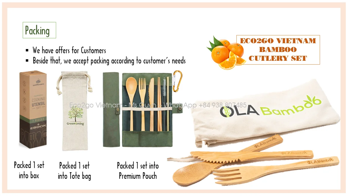 Non-toxic Eco-friendly Natural Bamboo Handle Cutlery Travel Set Free ...