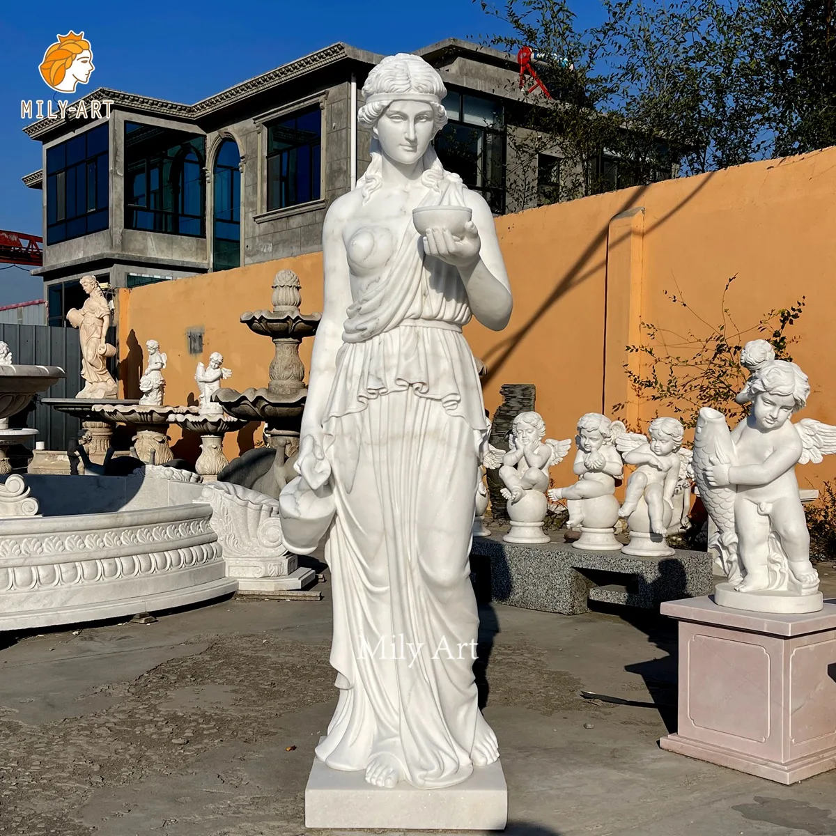 Outdoor Garden Life Size Hand Carved Natural Stone Hebe Statue