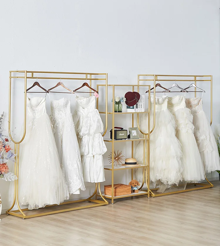 Commercial Store Decoration Gold Metal Boutique Clothing Shelf Boutique ...