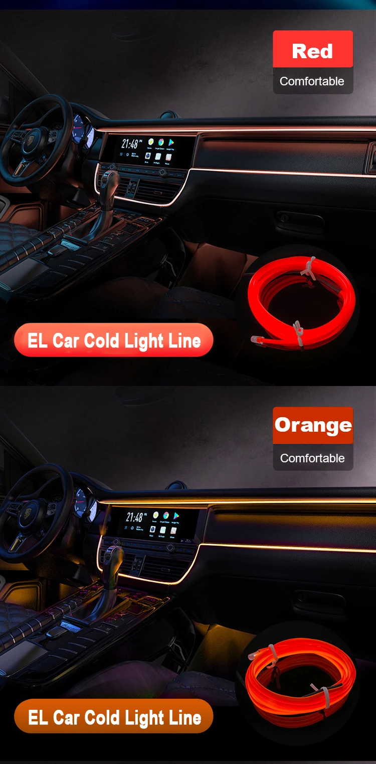5M EL Car LED Neon Interior Atmosphere Light Strip Car Styling Cold ...