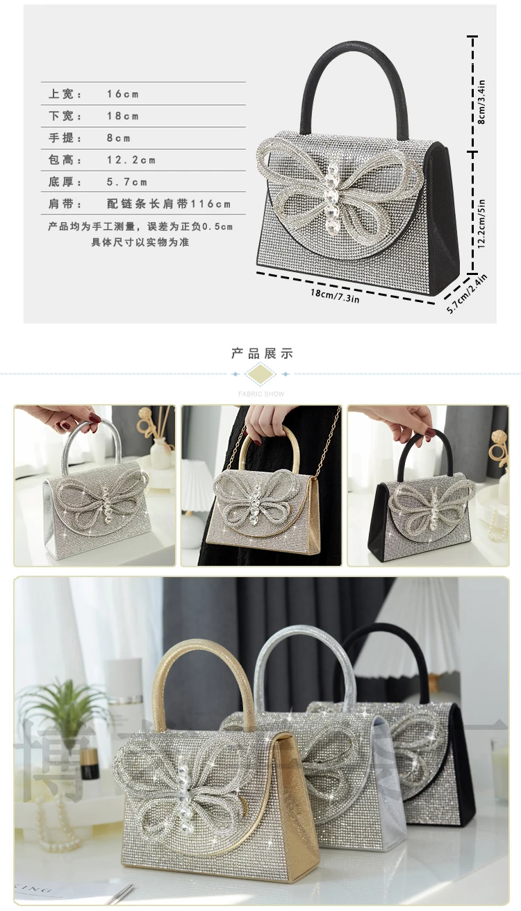 Fashion Wedding Dress Evening Bag Rhinestone Bow Handbag Party Small ...