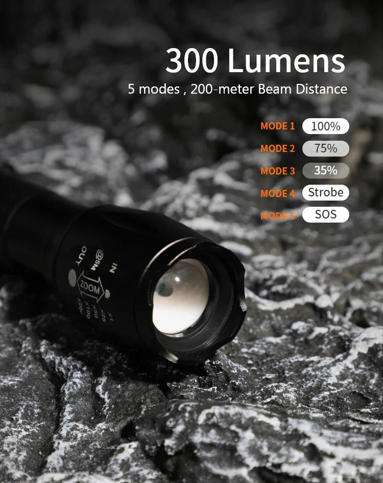 Linterna LED Tactical Flashlight - Long Range & Rechargeable