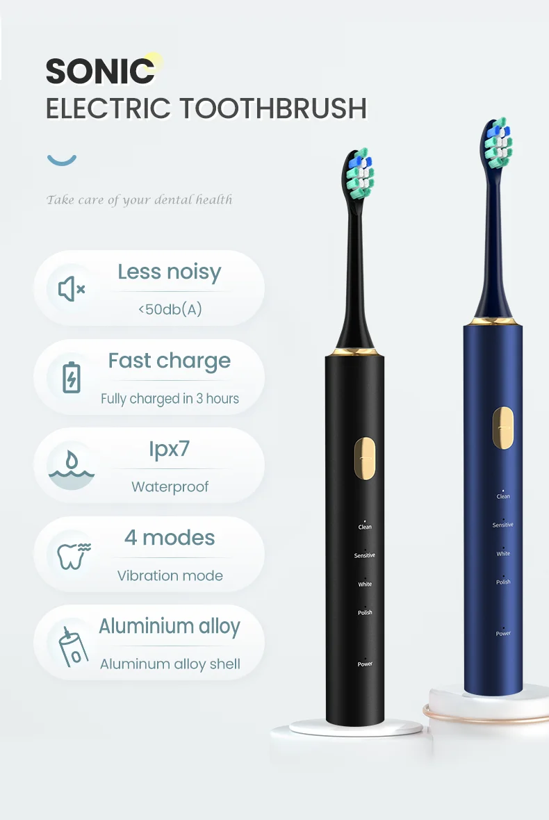 IPX 7 Metal Sonic Ultrasonic Electric Toothbrush - 30 Days Use
