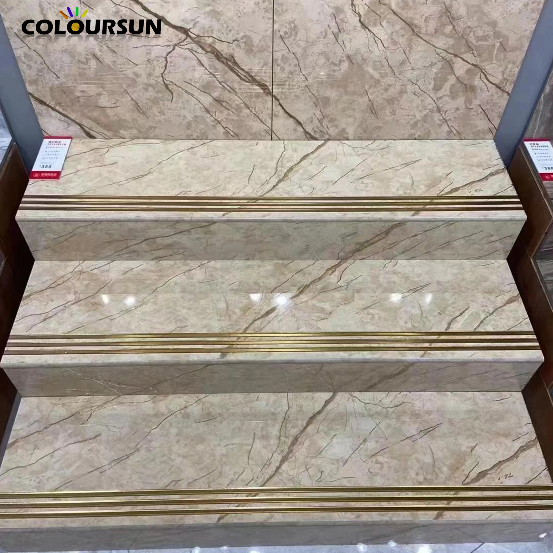 Golden Round Edge Marble Step Tile - Antibacterial Porcelain