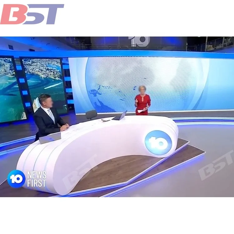 Customized White Arc Shape Broadcast Table for TV News Desk