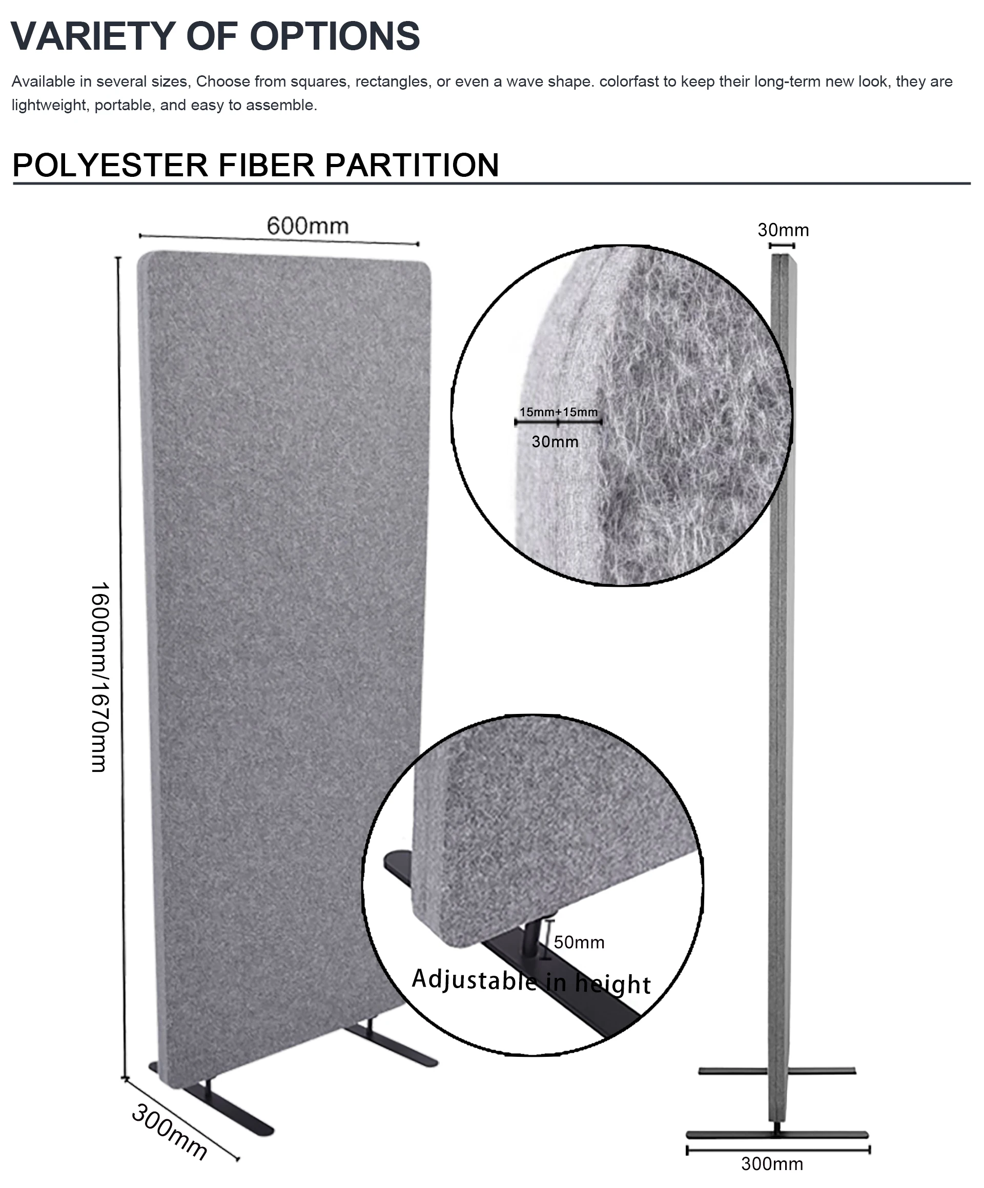 Acoustic Free Standing 3 Panel Partition for Office Sound Proofing