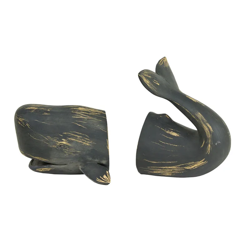Handmade Vintage Resin Bookends Black Blue Whale Book Stands Desktop ...