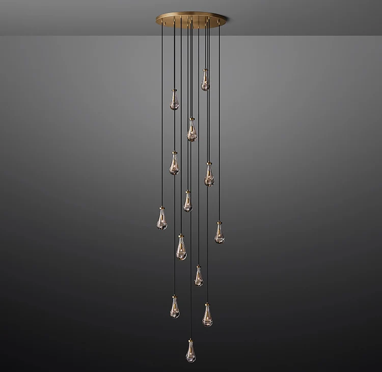 Stair Crystal Raindrops Chandelier Lighting Round Large Pendant Light ...