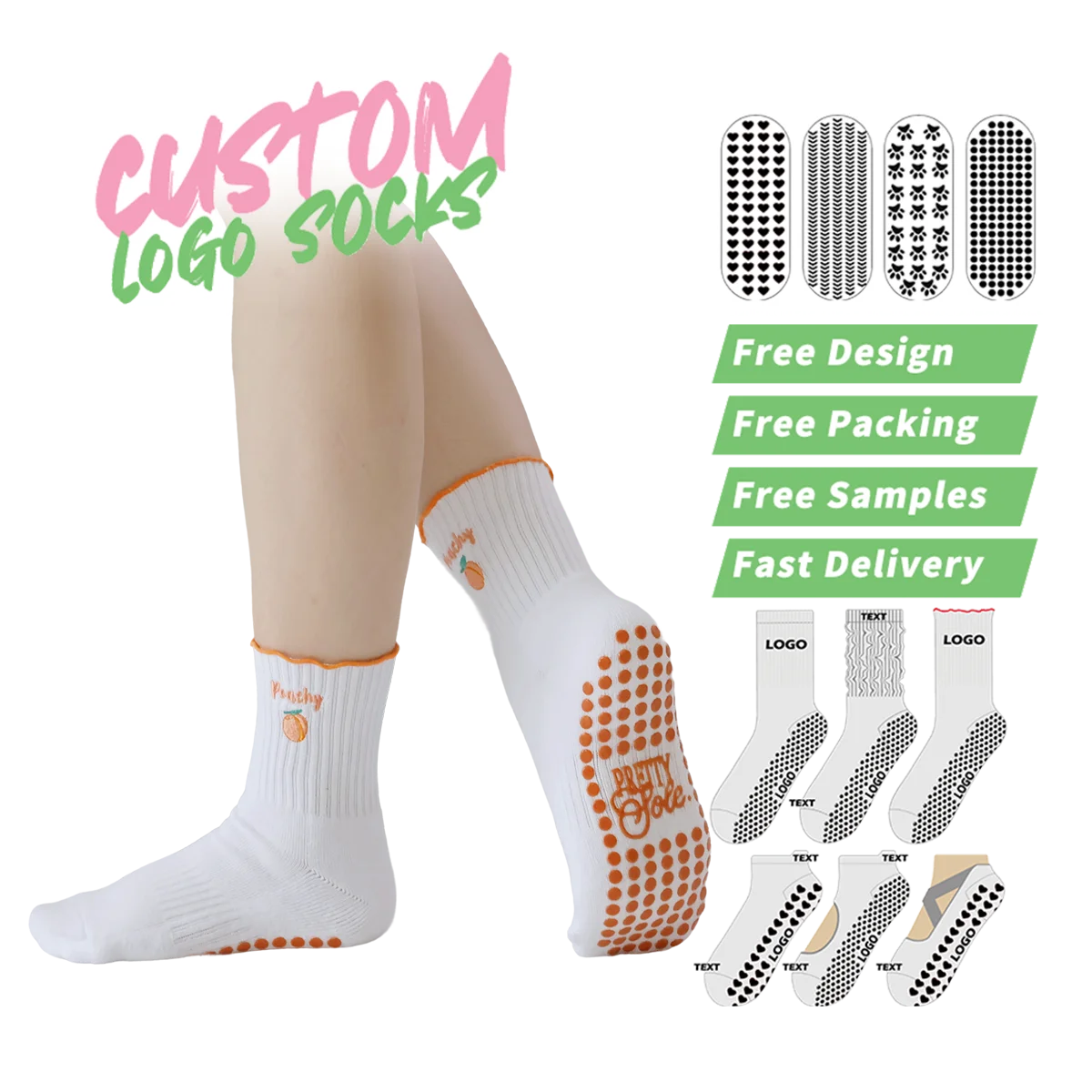 Custom Embroidery Fruit Logo Yoga Grip Sock - Anti Bacterial & Anti Slip