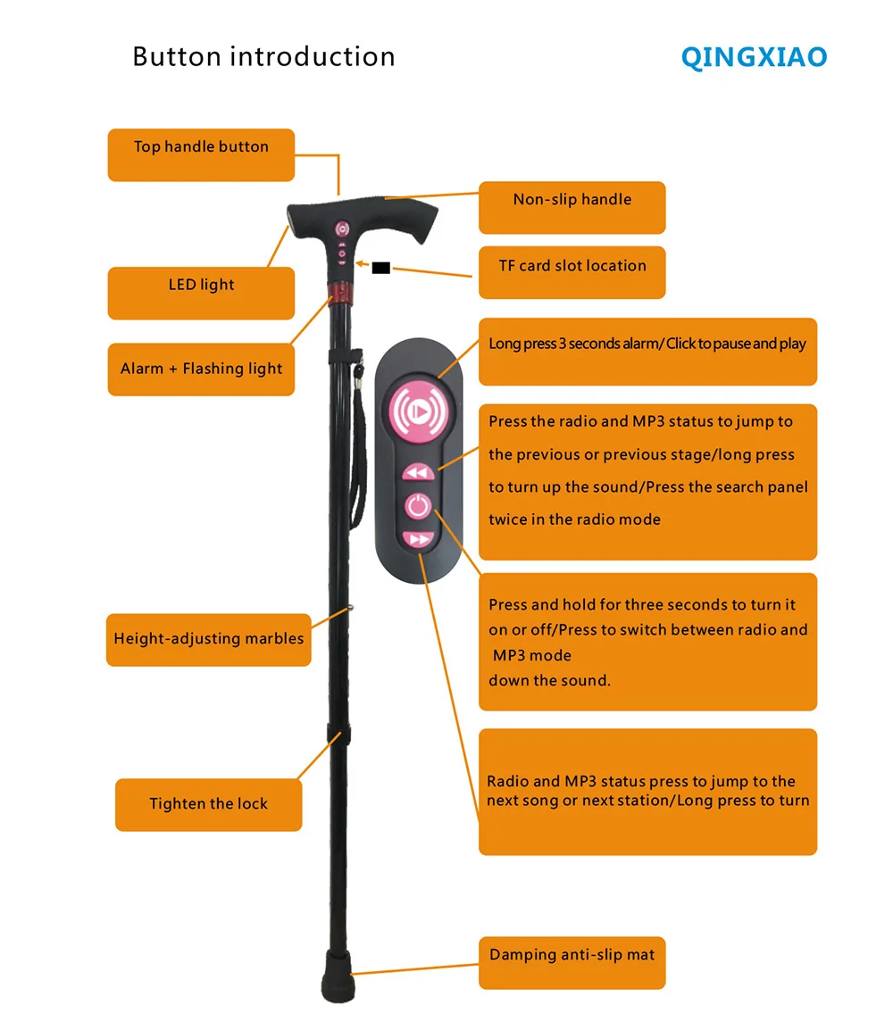 Multifunctional Smart Crutches Aluminum T-shape Smart Cane Foldable ...