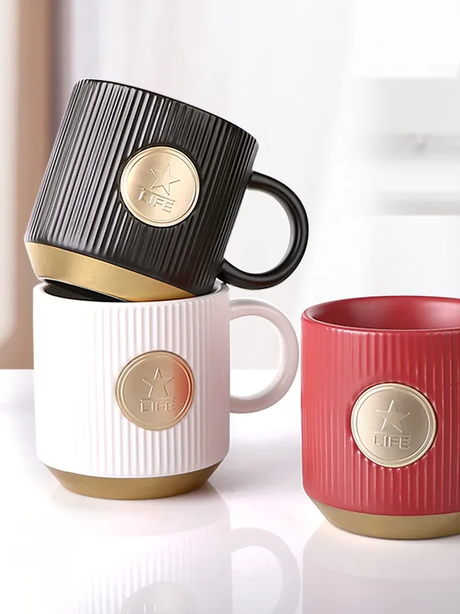 12 Ounces Luxury Stoneware Coffee Mugs With Printed Logo Nordic Style ...