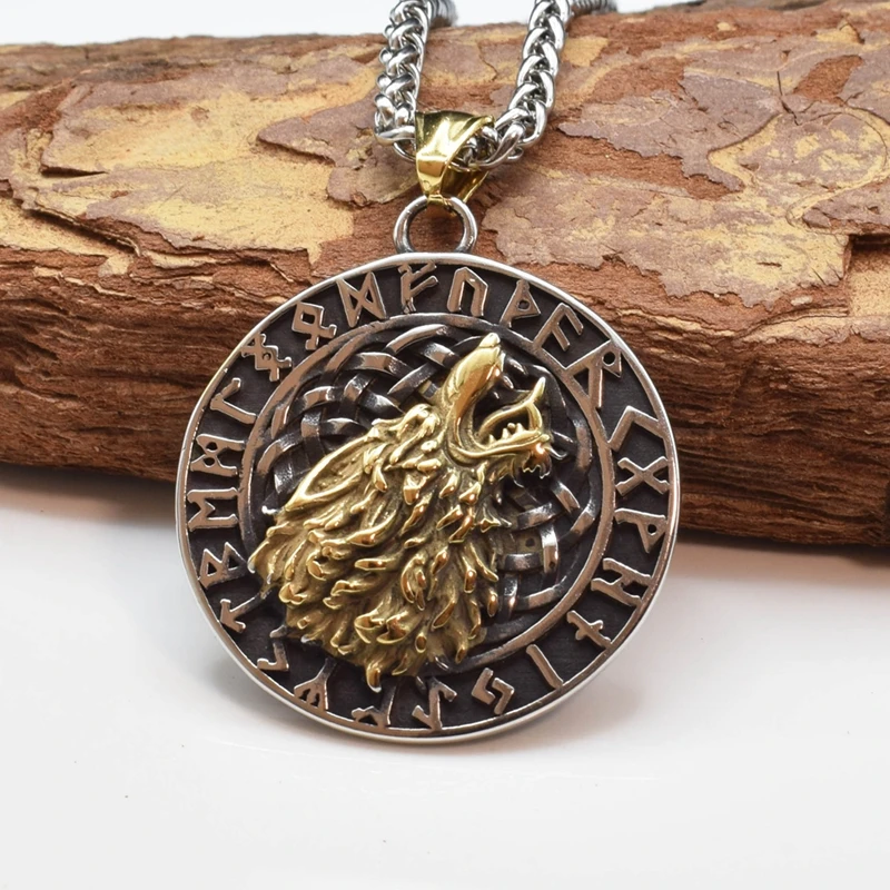 Viking Fenrir Necklace Nordic Wolf Rune Pendant Medallion Pendant ...