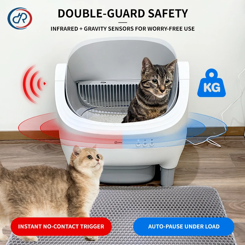 DRH Self Cleaning Litter Box WiFi Connected Auto Sensing Safety Smart ...