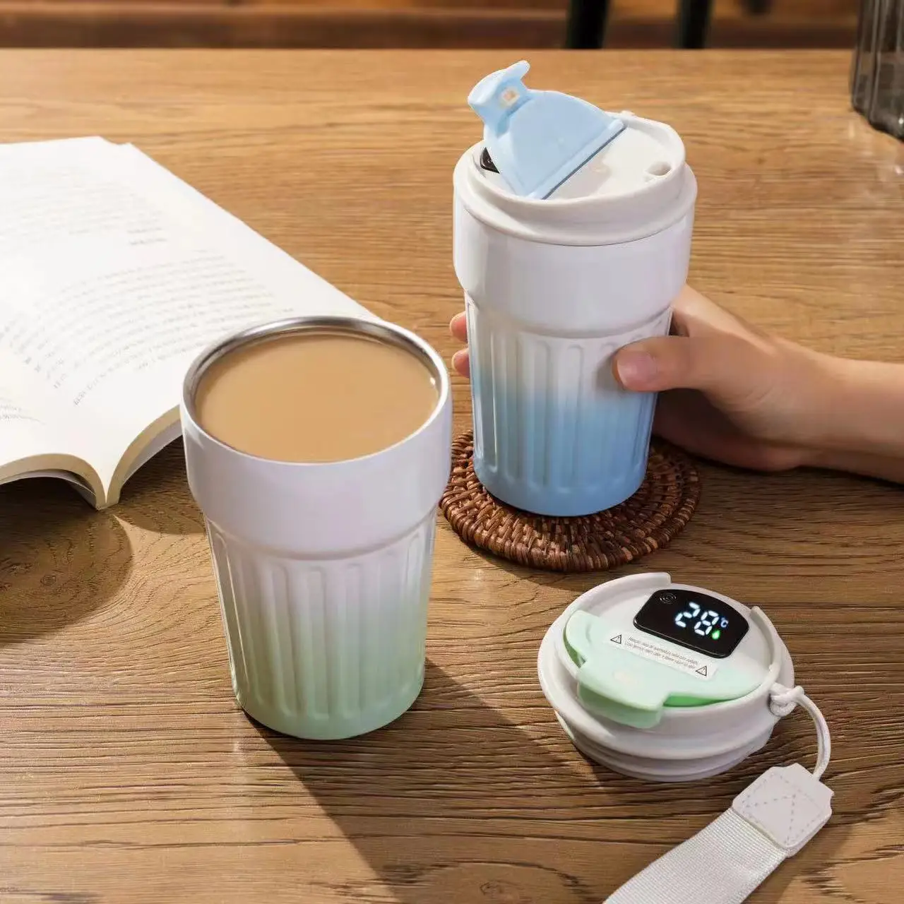 400ml Smart Striped Stainless Steel Coffee Cup Temperature Display ...