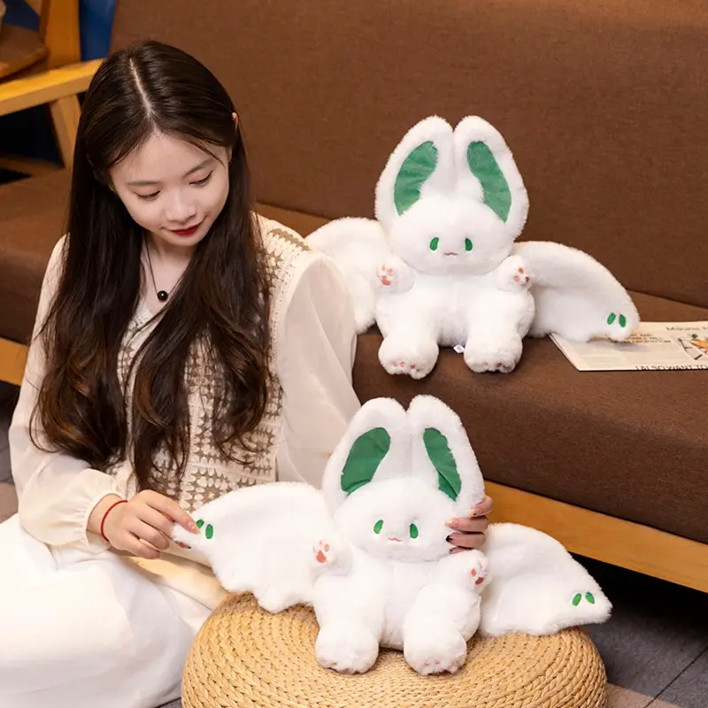 New Kawaii Flying White Rabbit Plush Toy Anime Bunny With Bat Wings ...