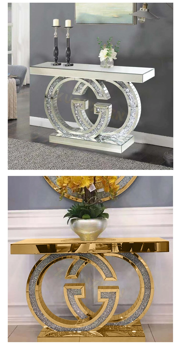 Living Room Furniture Glass Console Tables Set Mirror Metal Stainless ...