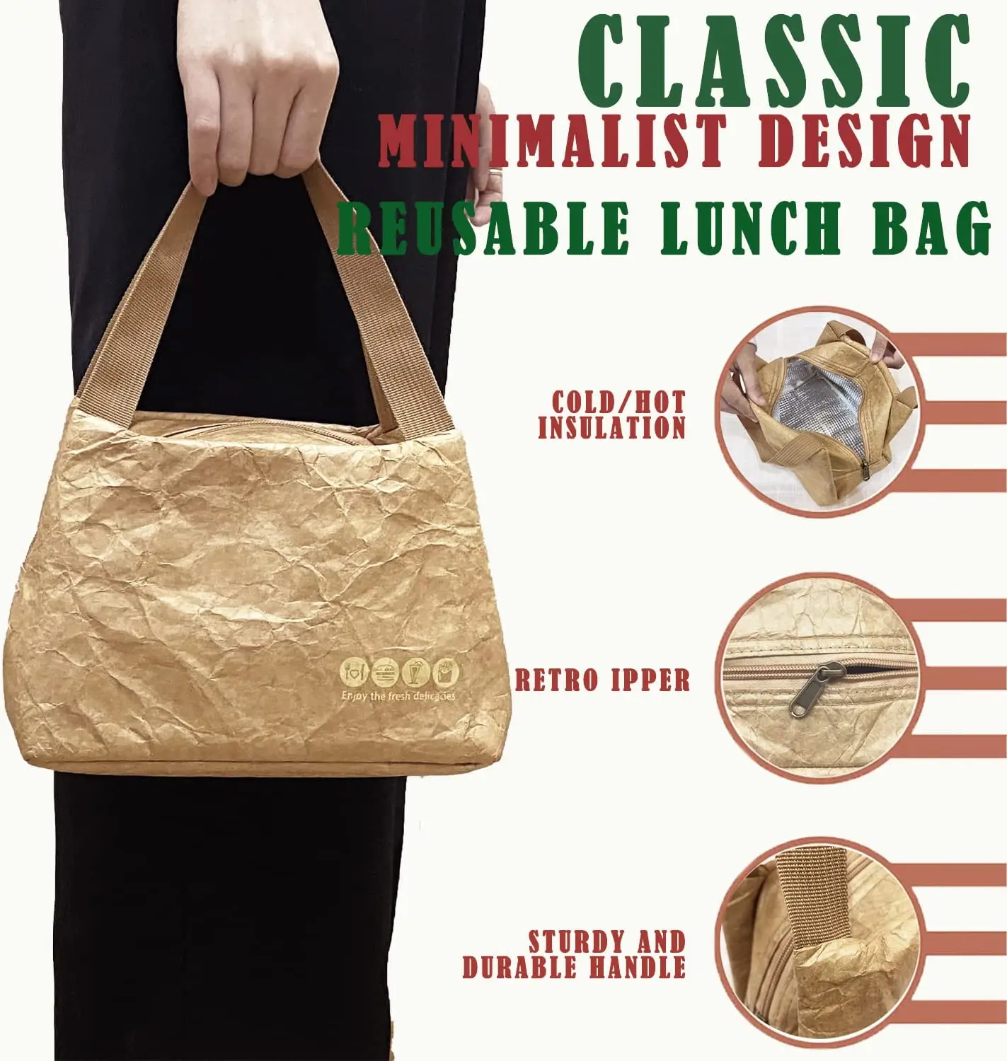 Eco Friendly Washable Kraft Paper Bags 100% Leakproof Insulated Tote ...