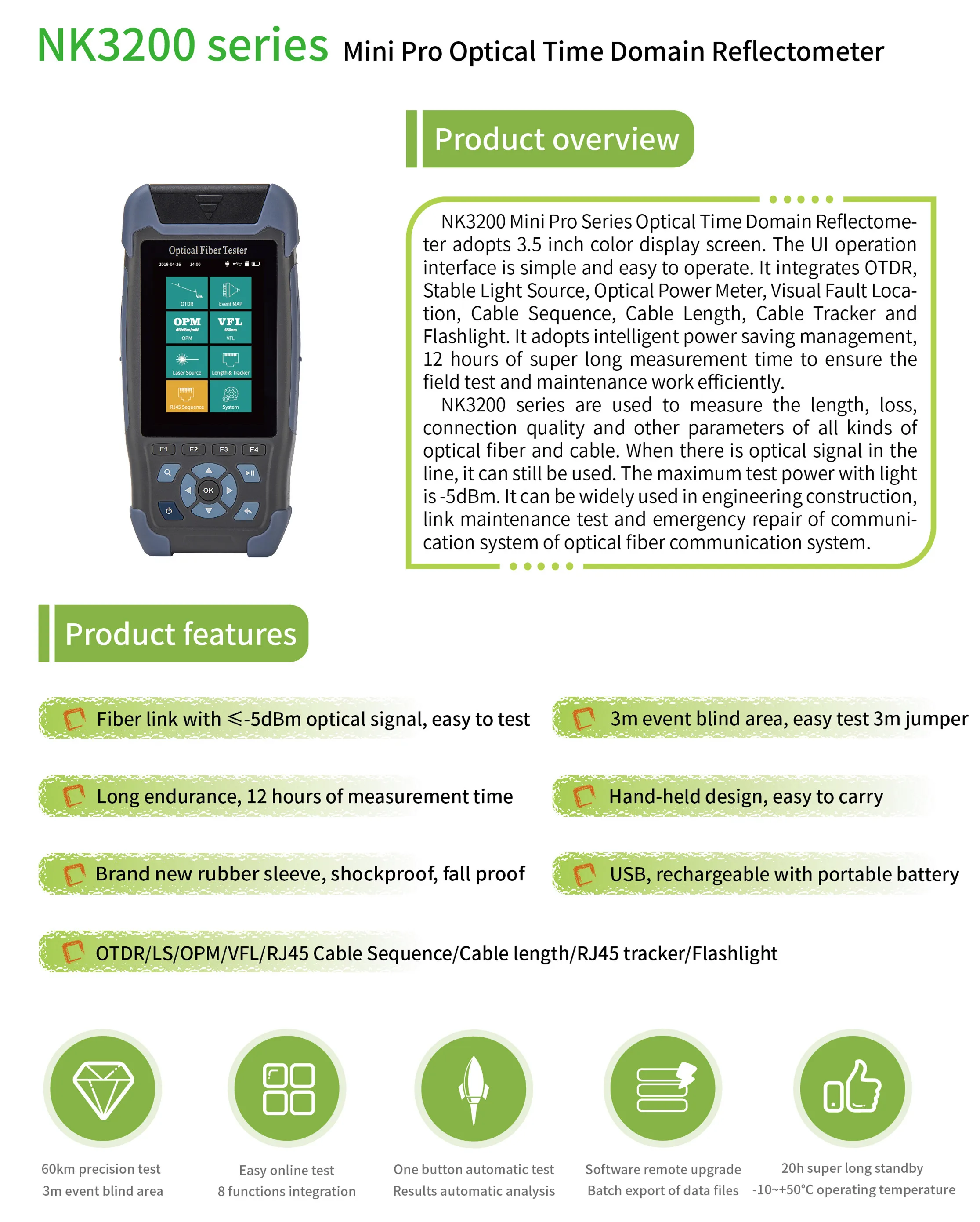 Hnpon OTDR-3200 - Mini Handheld FTTH Solutions for Fiber Optics
