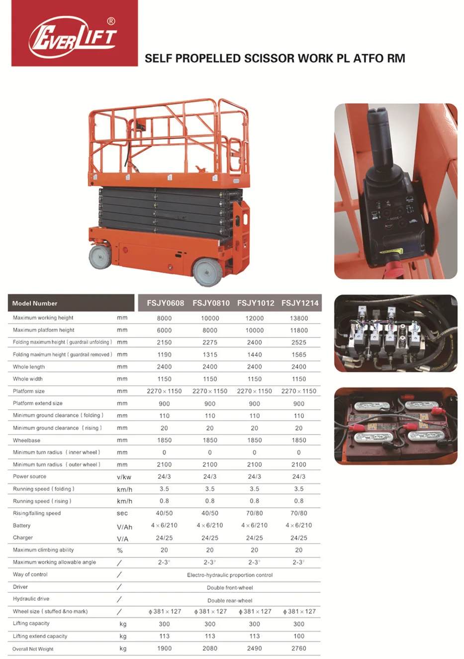 Everlift 300kg 6000m 8000mm 6m 8m Scissor Lift Self Propelled Scissor ...