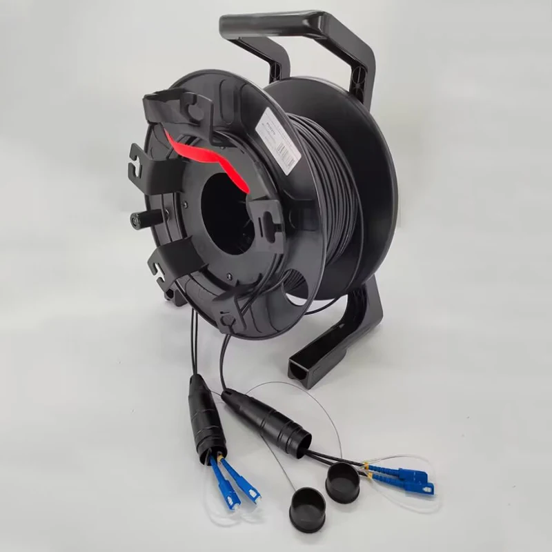 Portable retractable fiber optic cable reel with length 100M 200M 500M ...