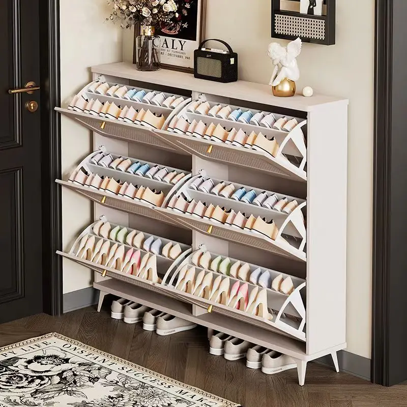 Wooden Panel Shoe Cabinet Modern Design Organizer Storage Shoe Standing ...