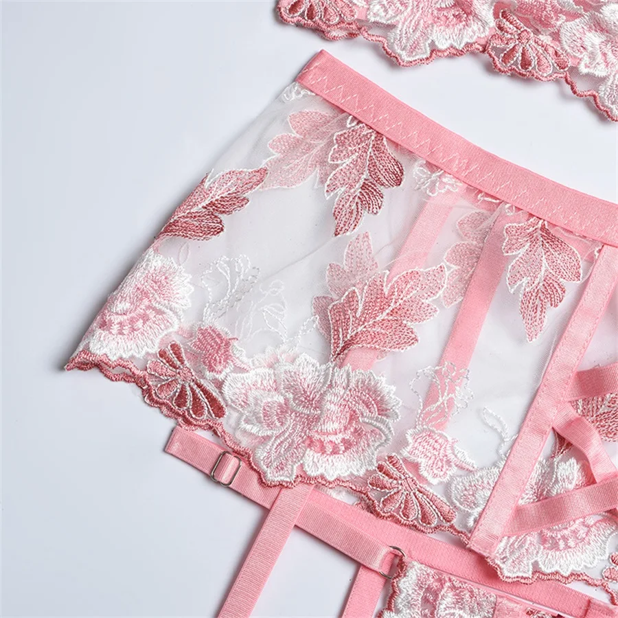Women Pink Underwear G-string Luxury Embroidery Sexy Transparent Pink ...