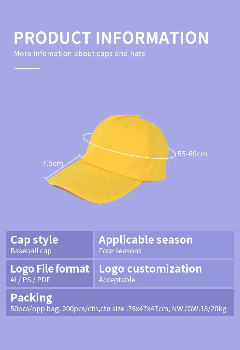 Custom Embroidery Printed Logo Baseball Caps - Sporty & Stylish